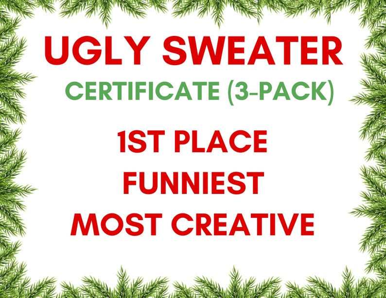 EDITABLE Ugly Sweater Certificate (3-pack) - Christmas Sweater ...