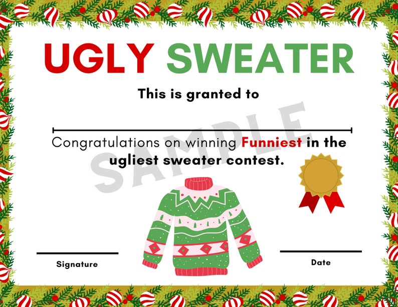 EDITABLE Ugly Sweater Certificate 3-pack Christmas Sweater Certificate ...