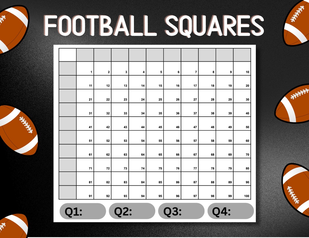FOOTBALL Squares Printable, 100 Squares Printable Game, NFL Playoffs ...