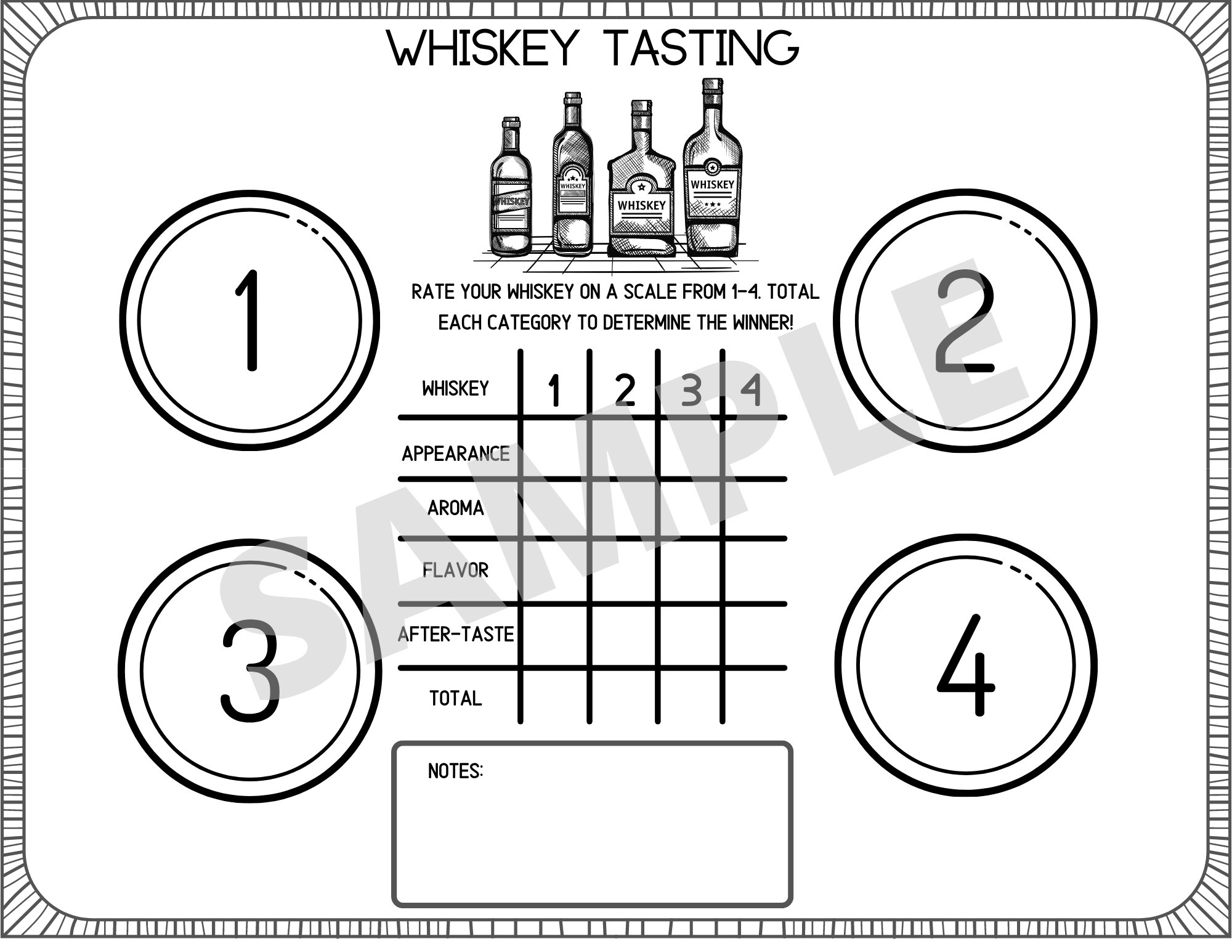 WHISKEY Tasting Flight Placemat - Printable Whiskey Scorecard ...