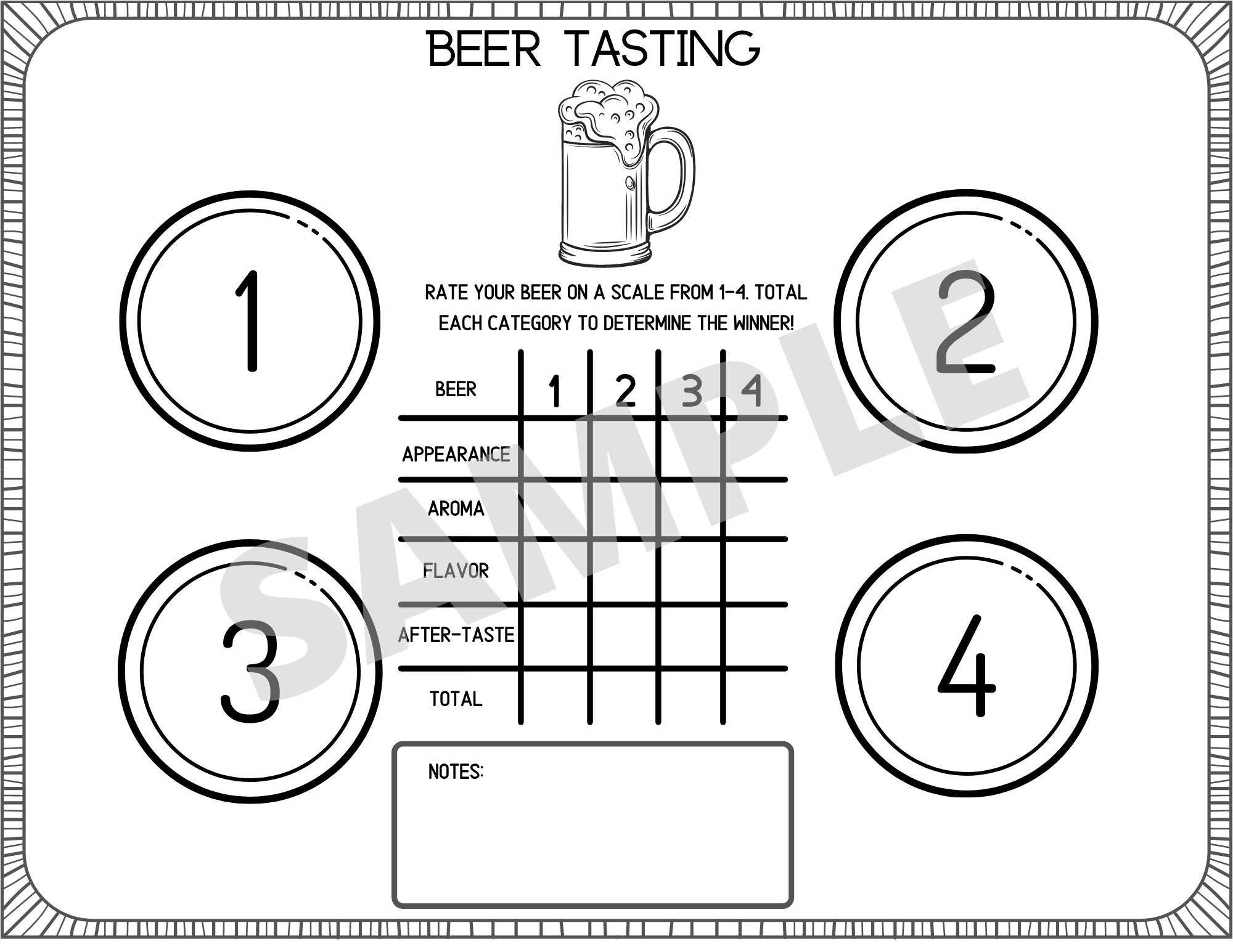 BEER Tasting Flight Placemat - Printable Beer Tasting Scorecard - Beer ...