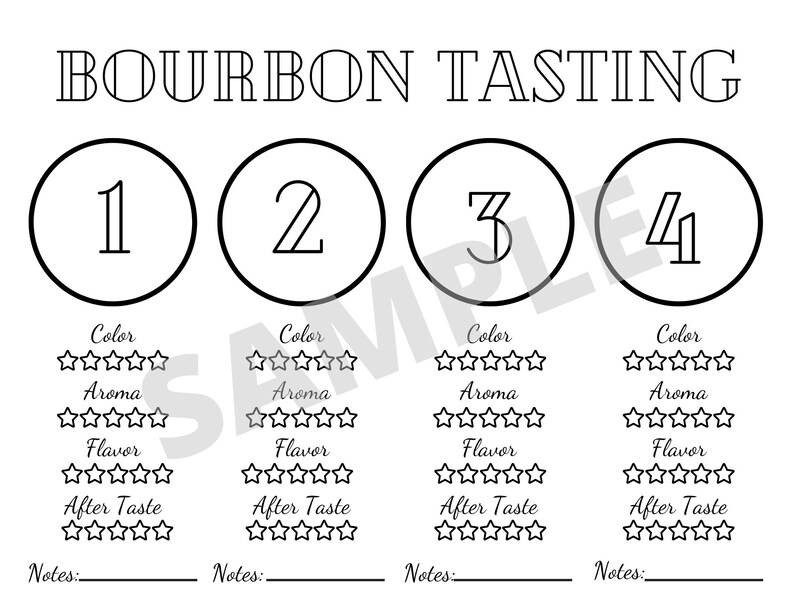 BOURBON Tasting Placemat - Printable Bourbon Tasting Scorecard ...