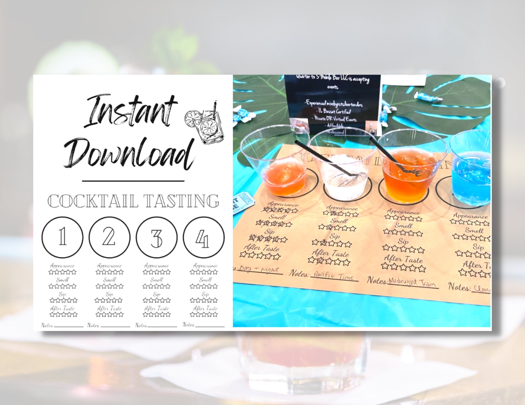 COCKTAIL Tasting Placemat - Printable Cocktail Tasting Scorecard ...
