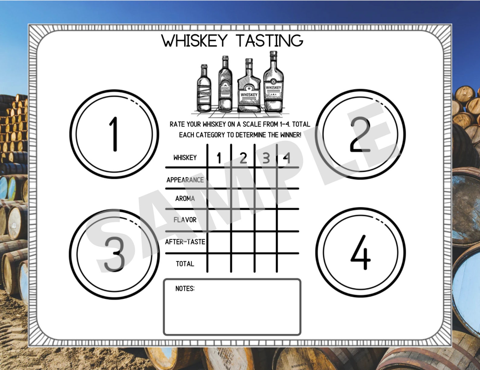 WHISKEY Tasting Flight Placemat - Printable Whiskey Scorecard ...