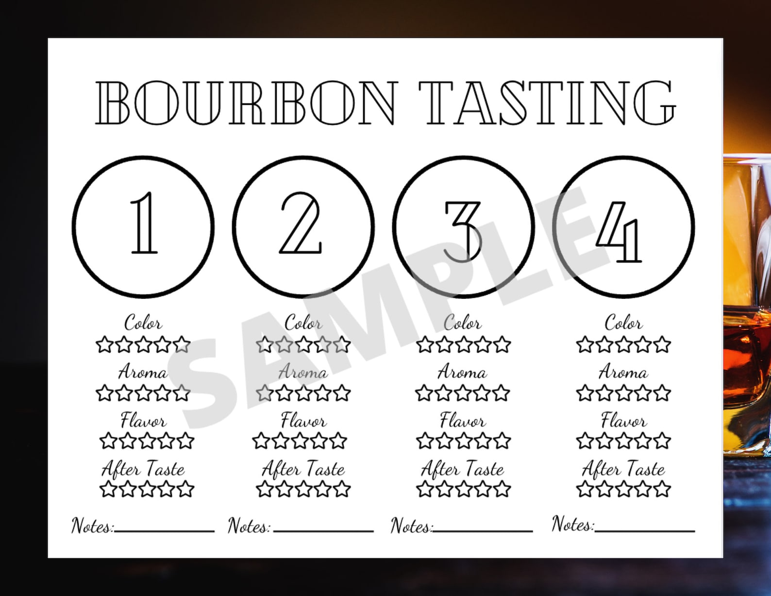 BOURBON Tasting Placemat - Printable Bourbon Tasting Scorecard ...