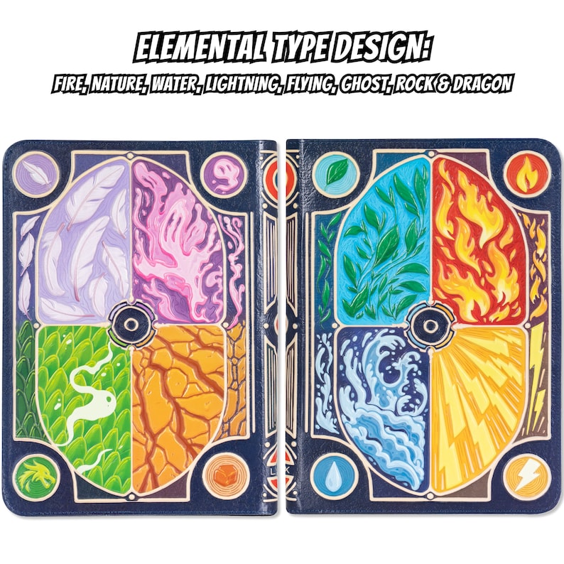 3D Card Binder for Pokemon - Stunning 3D Raised Elemental Design in PU ...