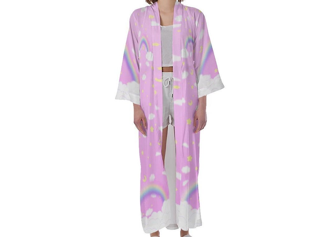 Pink Sky Rainbow Long Satin Kimono Robe - Etsy