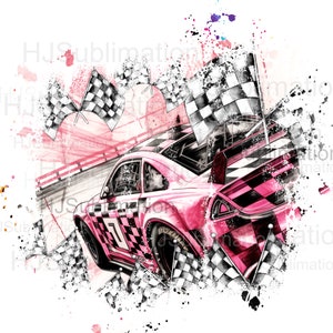Pink Race Car Sublimation PNG Checkered Flag Digital Racing Design - Etsy