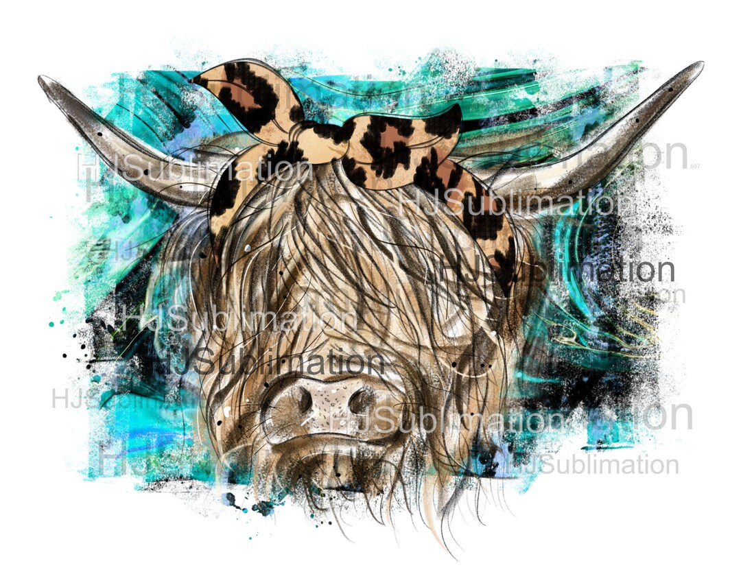 Western Highland Cow PNG File Turquoise Background - Etsy