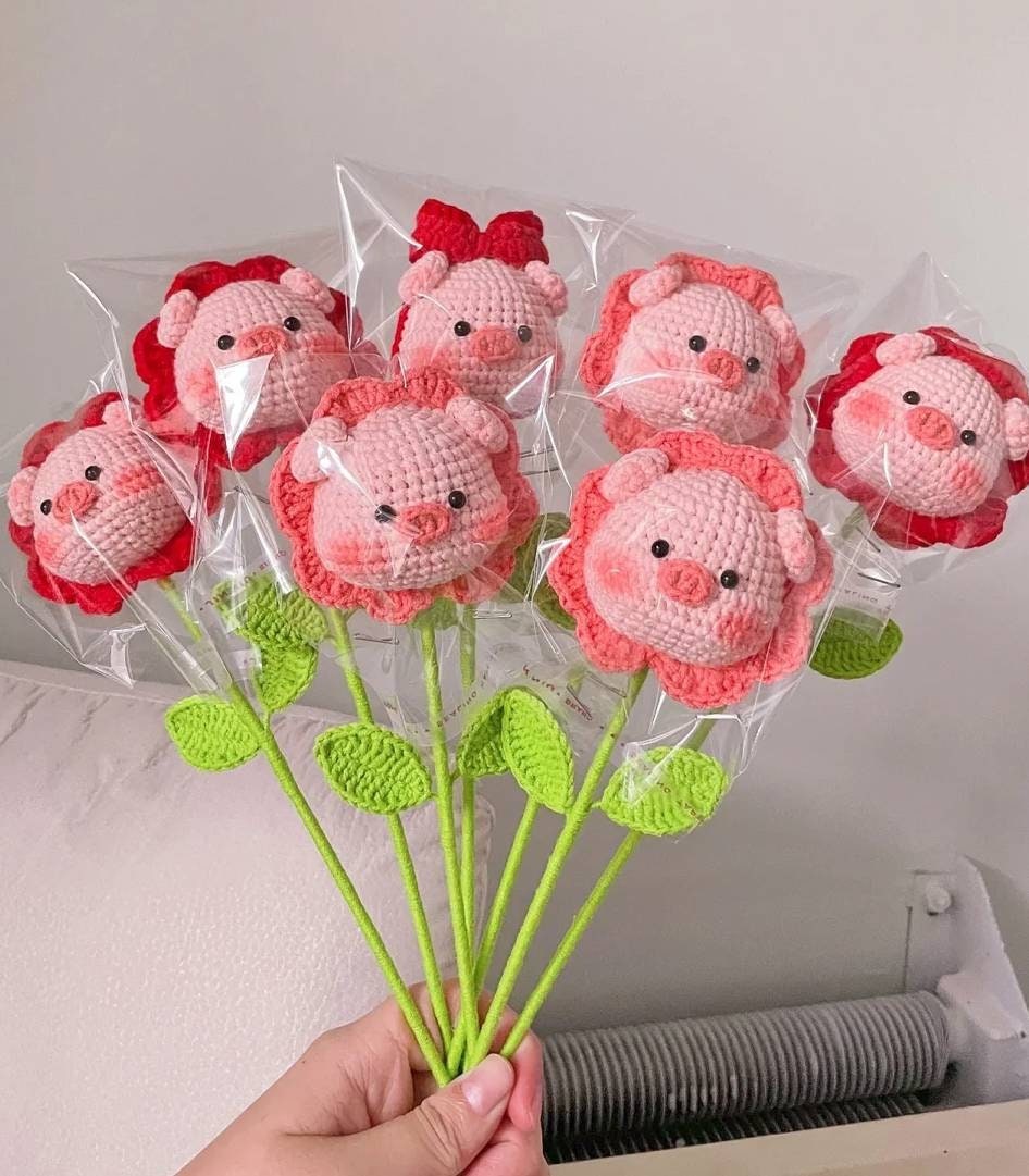 Amigurumi Flower Animal Crochet Pattern: Pig, Bunny, Bear (PDF Pattern ...