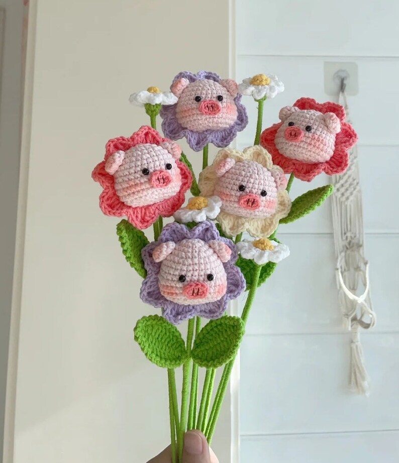 Amigurumi Flower Animal Crochet Pattern: Pig, Bunny, Bear (PDF Pattern ...