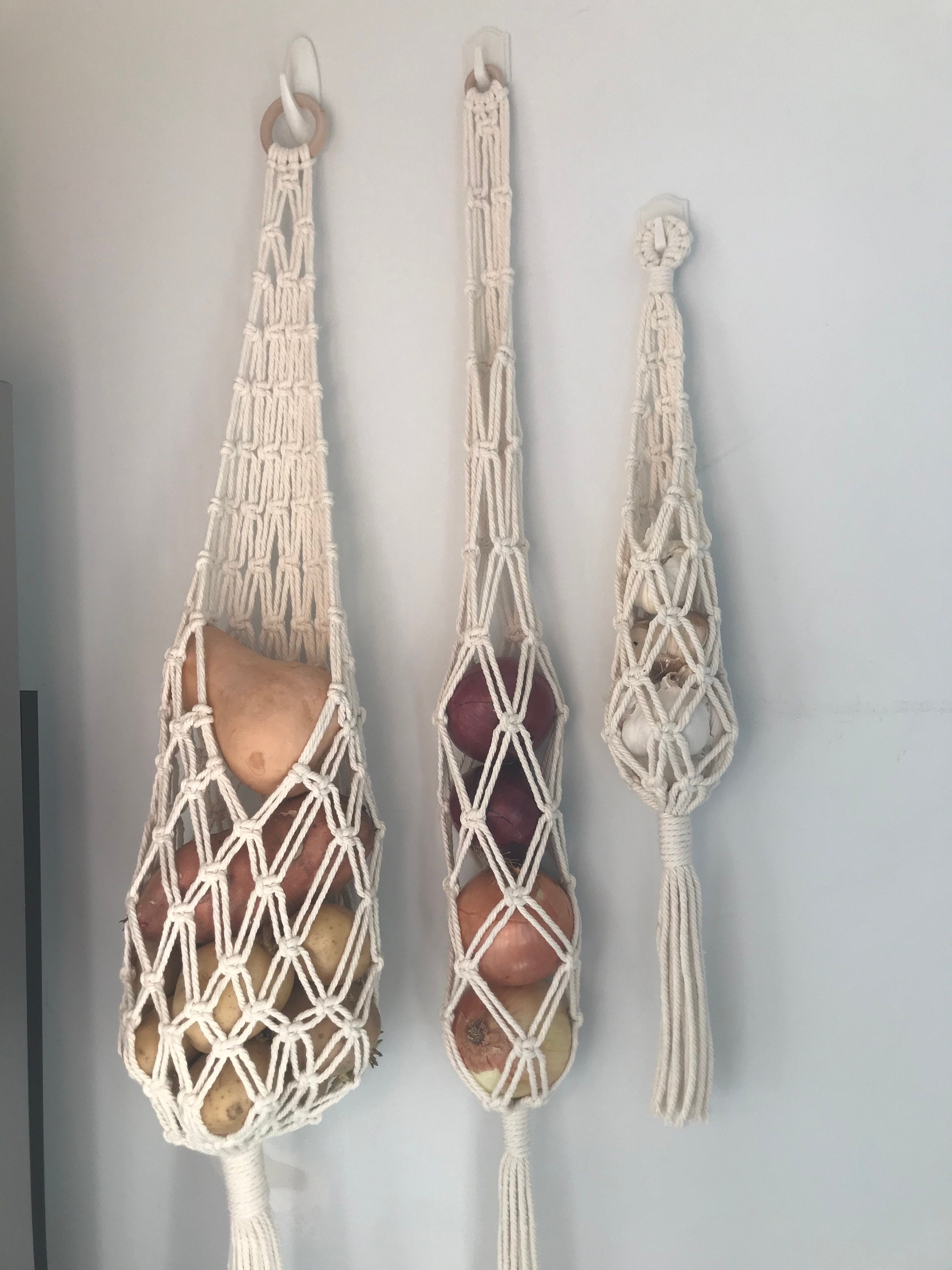 Macrame Kitchen Vegetable Bag Trio - Etsy UK