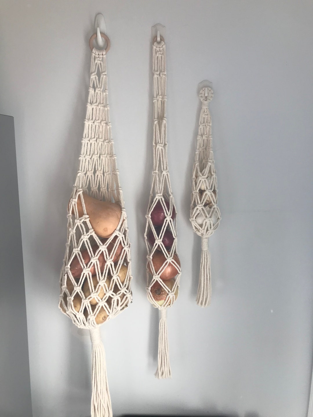Macrame Kitchen Vegetable Bag Trio - Etsy UK