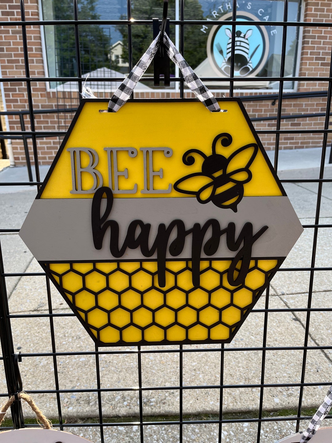 Welcome Bee Happy Door Sign - Etsy