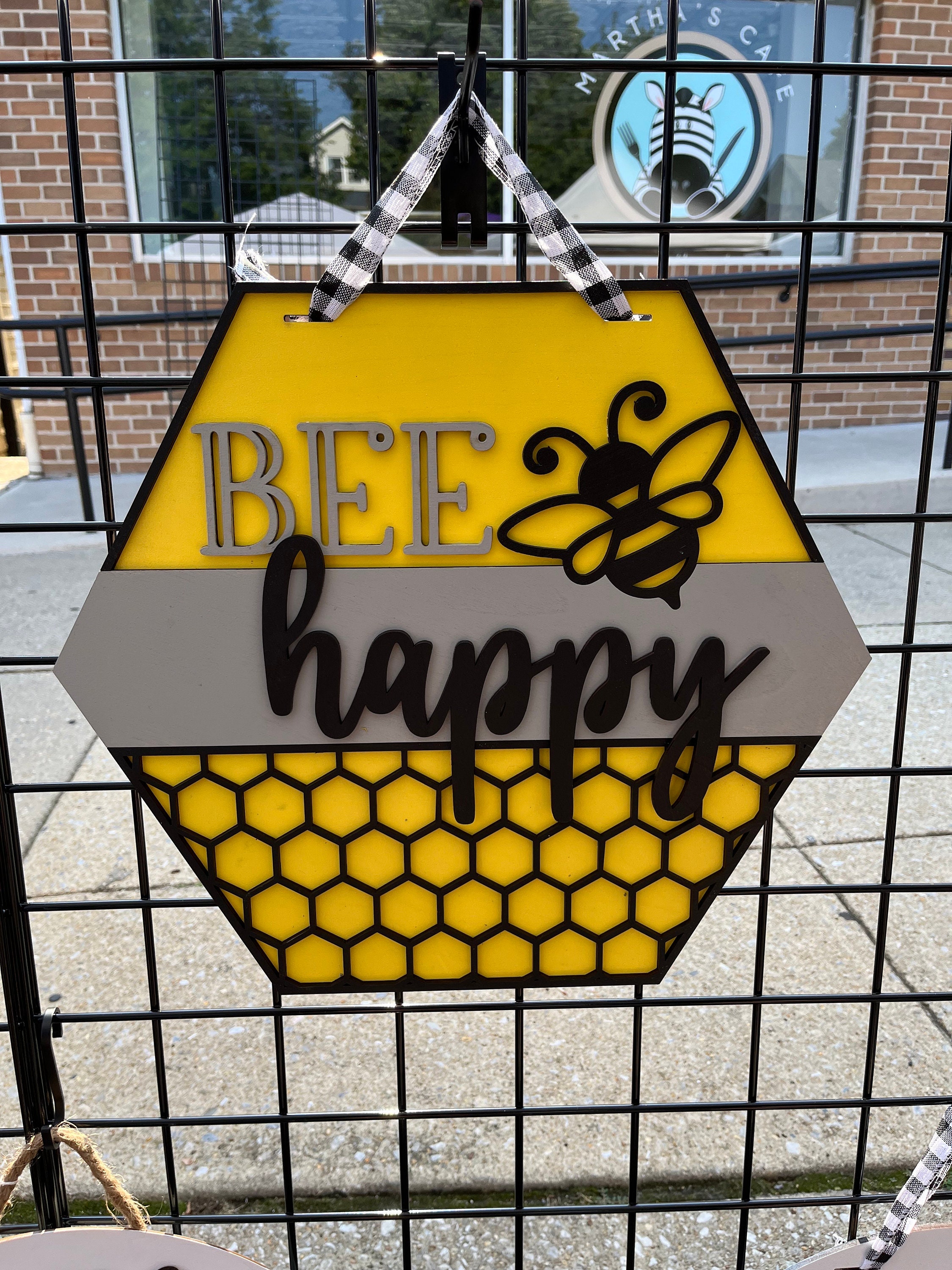 Welcome Bee Happy Door Sign - Etsy