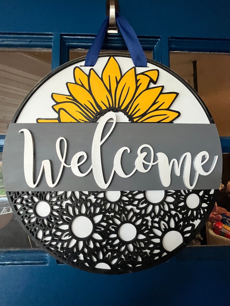 Welcome Sunflower Door Sign - Etsy