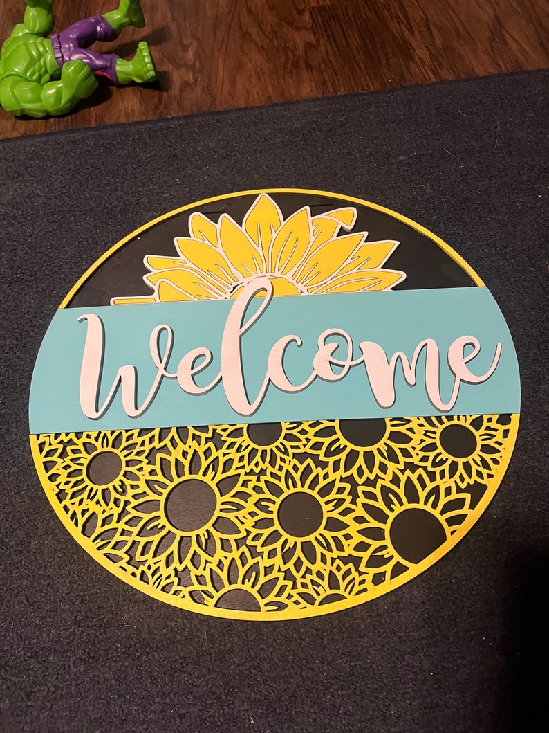 Welcome Sunflower Door Sign - Etsy