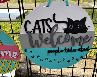 Rustic Outdoor Cat Lovers Welcome People Tolerated Aluminium Sign ...