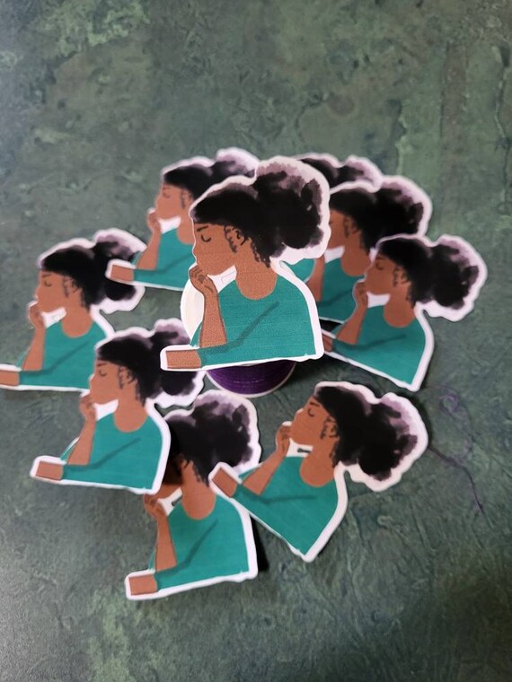 Black Girl Studying Sticker | Etsy