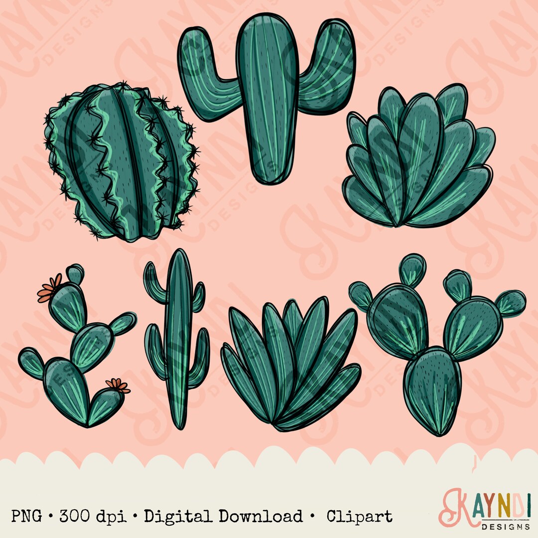Hand Drawn Cactus Clipart Element PNG Digital Downloads Elements ...