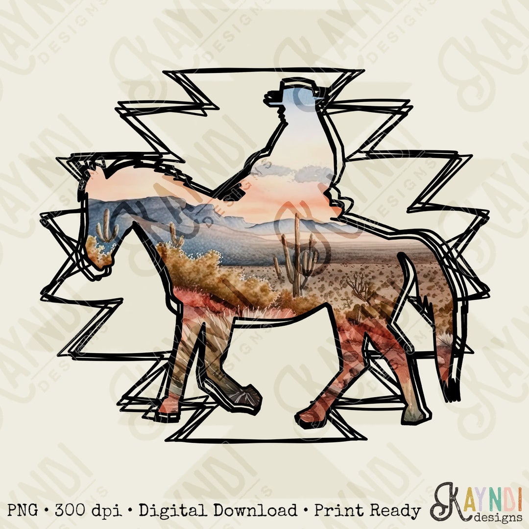 Aztec Desert Cowboy Sublimation Design PNG Digital Download Printable ...