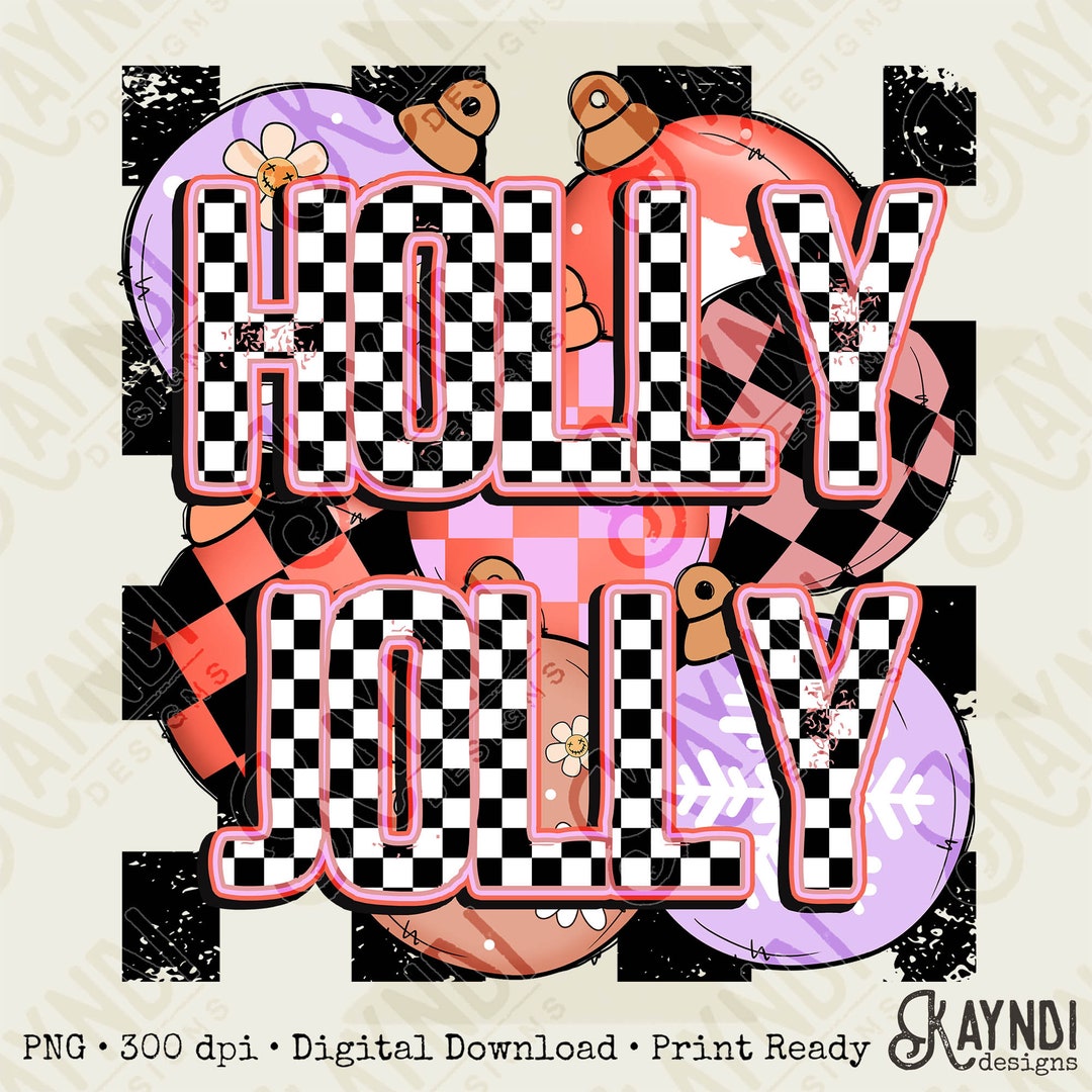 Holly Jolly Checker Sublimation Design PNG Digital Download Printable ...