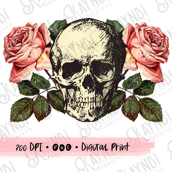 Vintage Skull Roses Sublimation Design PNG Digital Download - Etsy