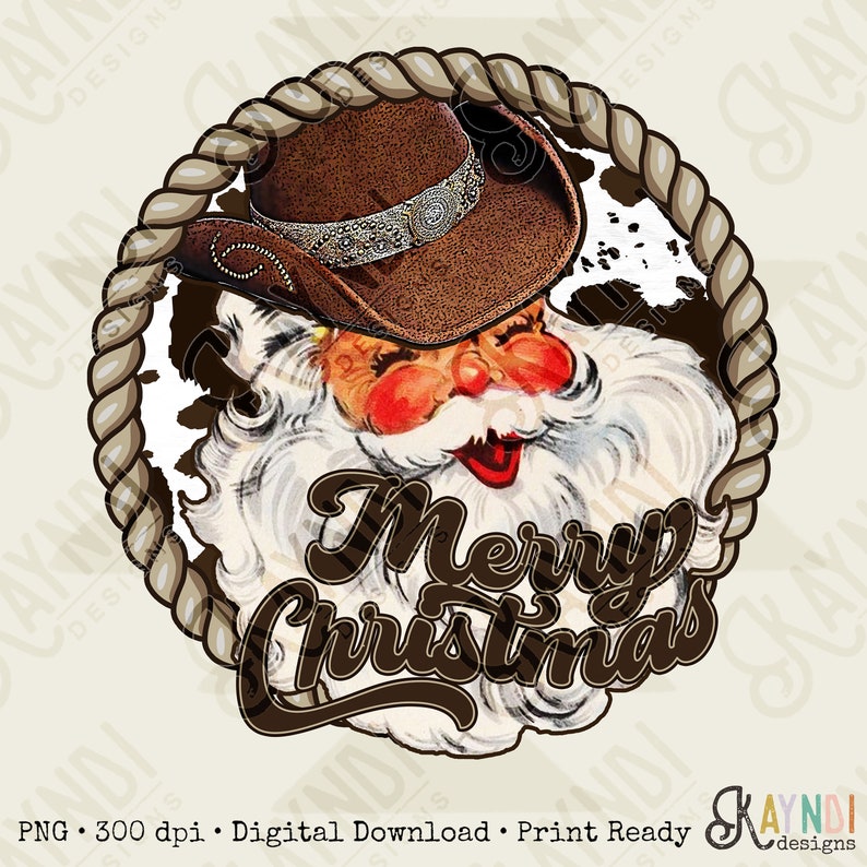 Merry Christmas Cowboy Santa Sublimation Design PNG Digital - Etsy