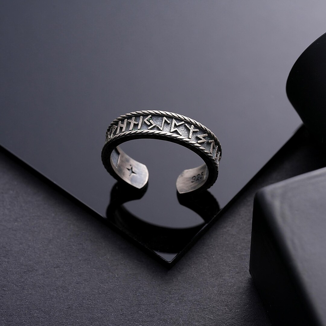 Viking Elder Futhark Runes Ring Sterling Silver Adjustable Ring Norse ...