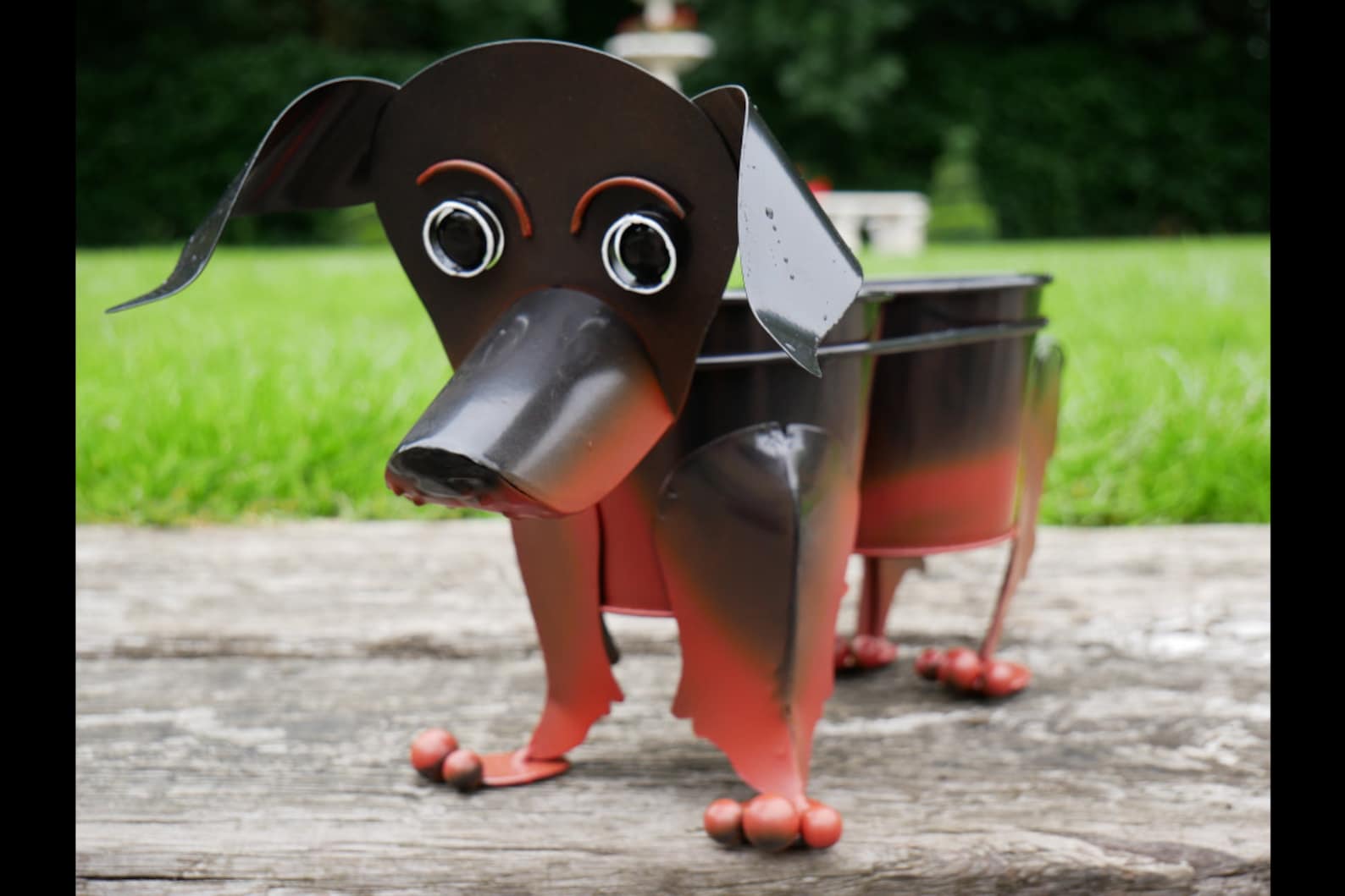 Metal Nodding Sausage Dog Daschund Home Garden Flower Planter Plant Pot ...