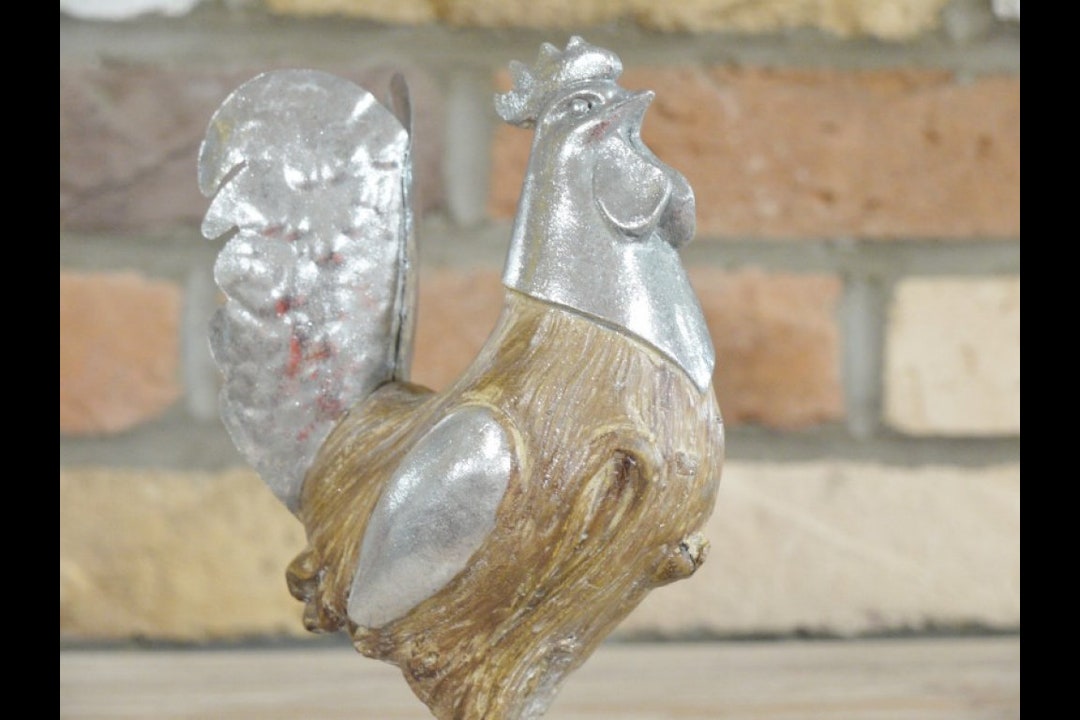 Wood Effect Cockerel Ornament Silver Mixed Media - Etsy