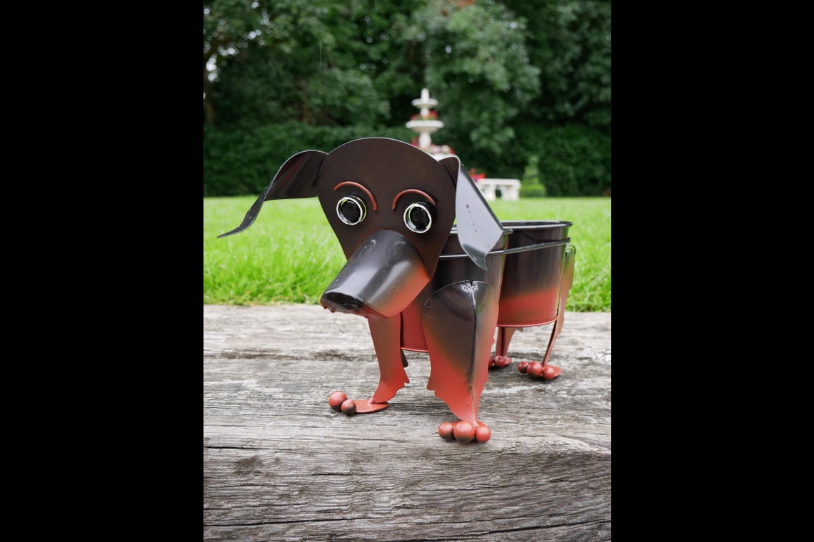 Metal Nodding Sausage Dog Daschund Home Garden Flower Planter Plant Pot ...
