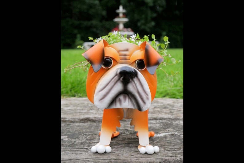 Metal Nodding Bull Dog Dog Home Garden Flower Planter Plant Pot Holder ...
