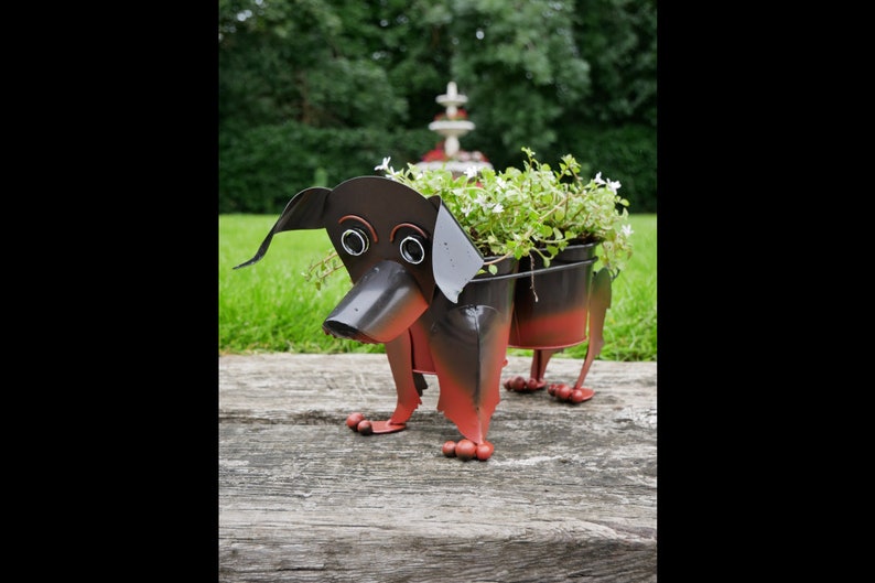 Metal Nodding Sausage Dog Daschund Home Garden Flower Planter Plant Pot ...