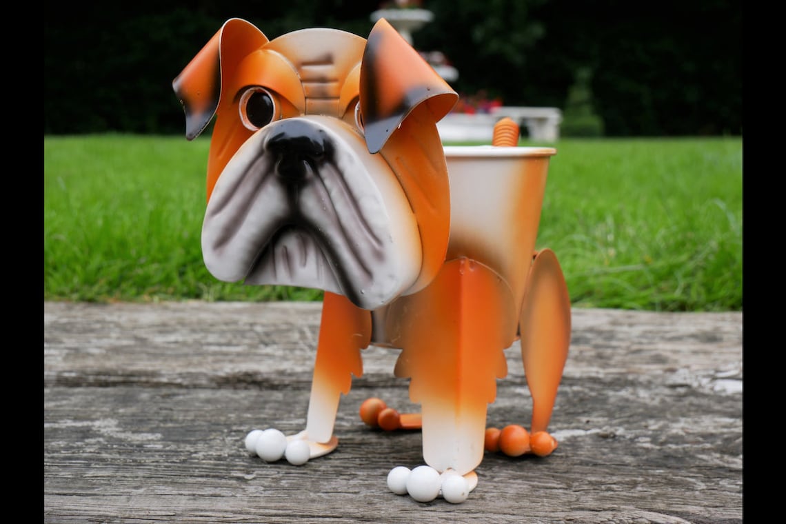 Metal Nodding Bull Dog Dog Home Garden Flower Planter Plant Pot Holder ...