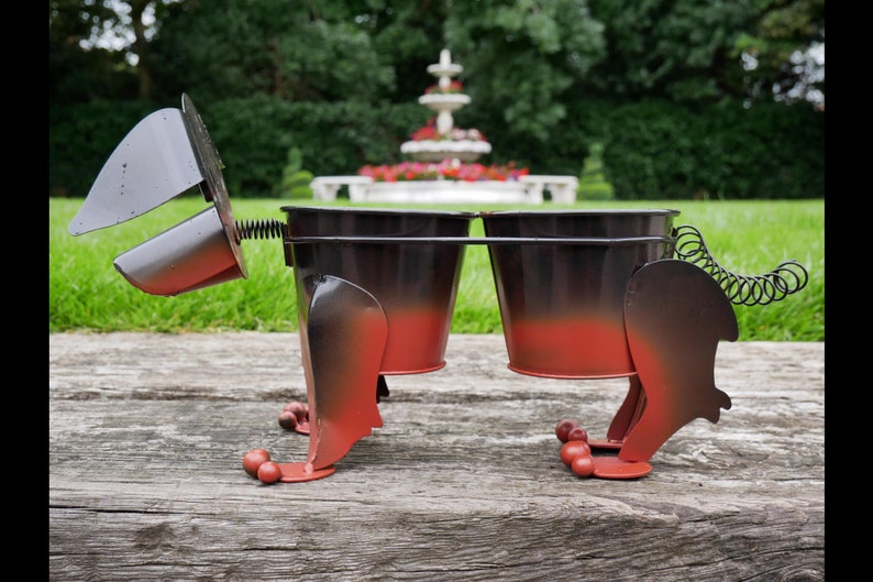 Metal Nodding Sausage Dog Daschund Home Garden Flower Planter Plant Pot ...