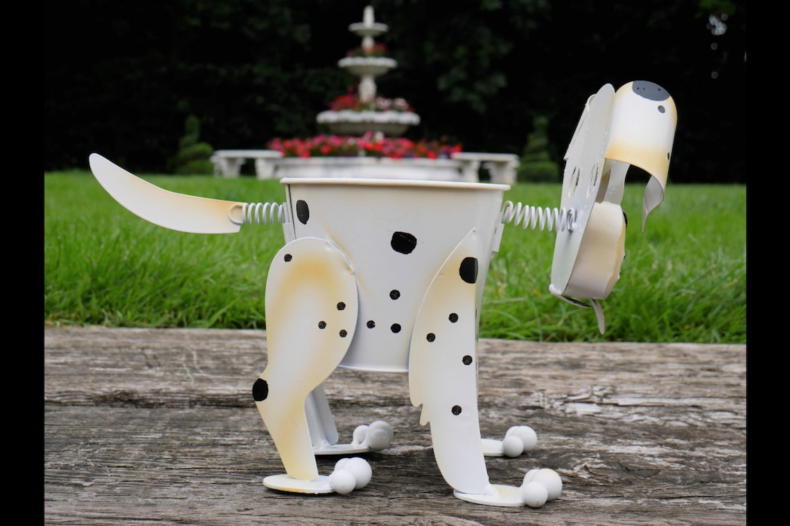 Metal Nodding Dalmation Dog Home Garden Flower Planter Plant Pot Holder ...