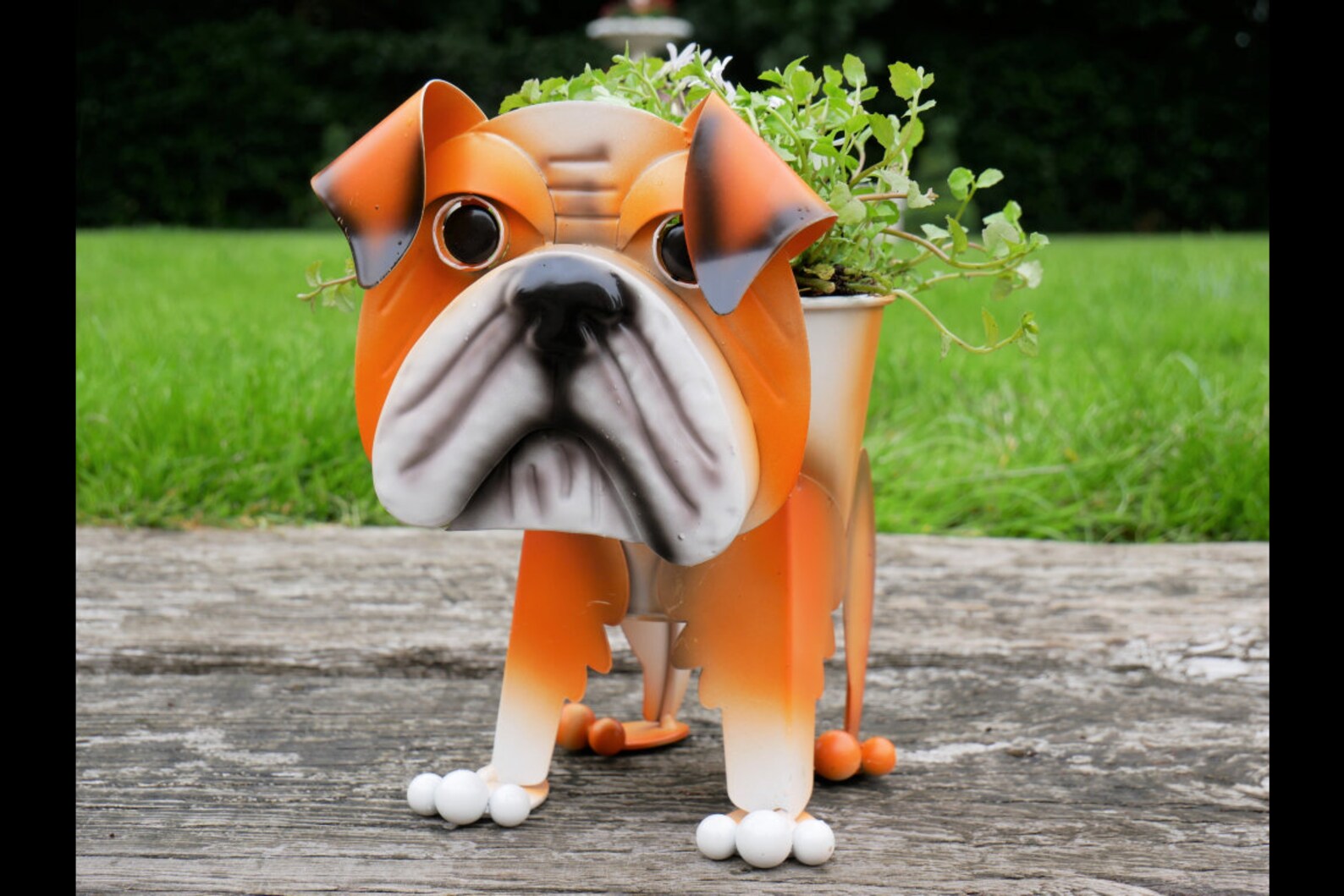 Metal Nodding Bull Dog Dog Home Garden Flower Planter Plant Pot Holder ...
