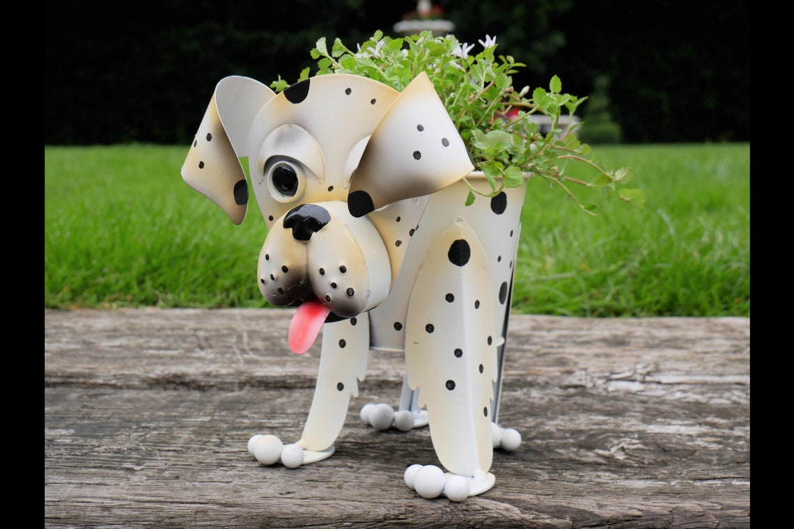 Metal Nodding Dalmation Dog Home Garden Flower Planter Plant Pot Holder ...