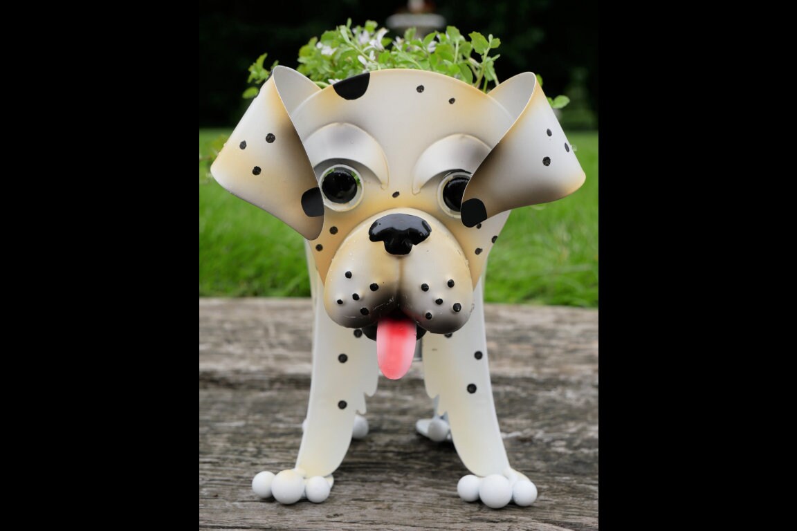 Metal Nodding Dalmation Dog Home Garden Flower Planter Plant Pot Holder ...