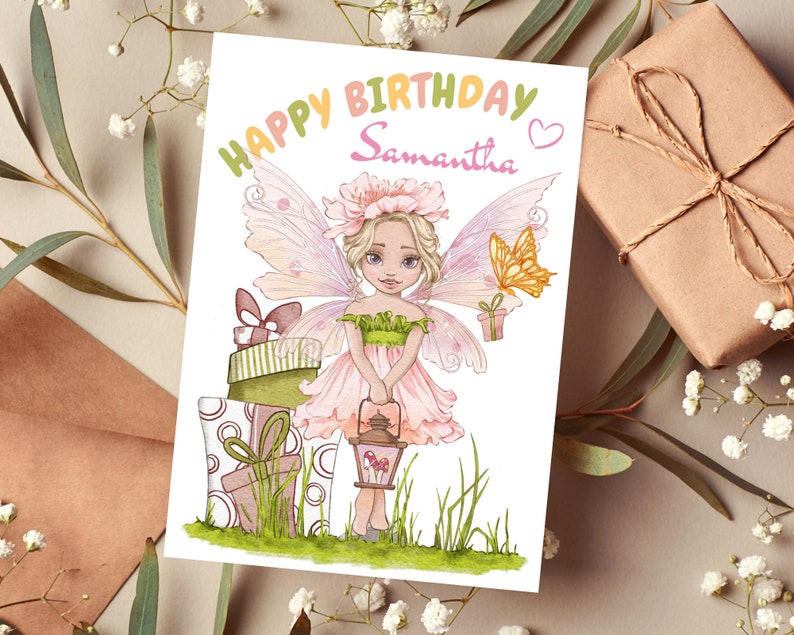 Printable Girls Birthday Card Fairy Light Pink Cute - Etsy