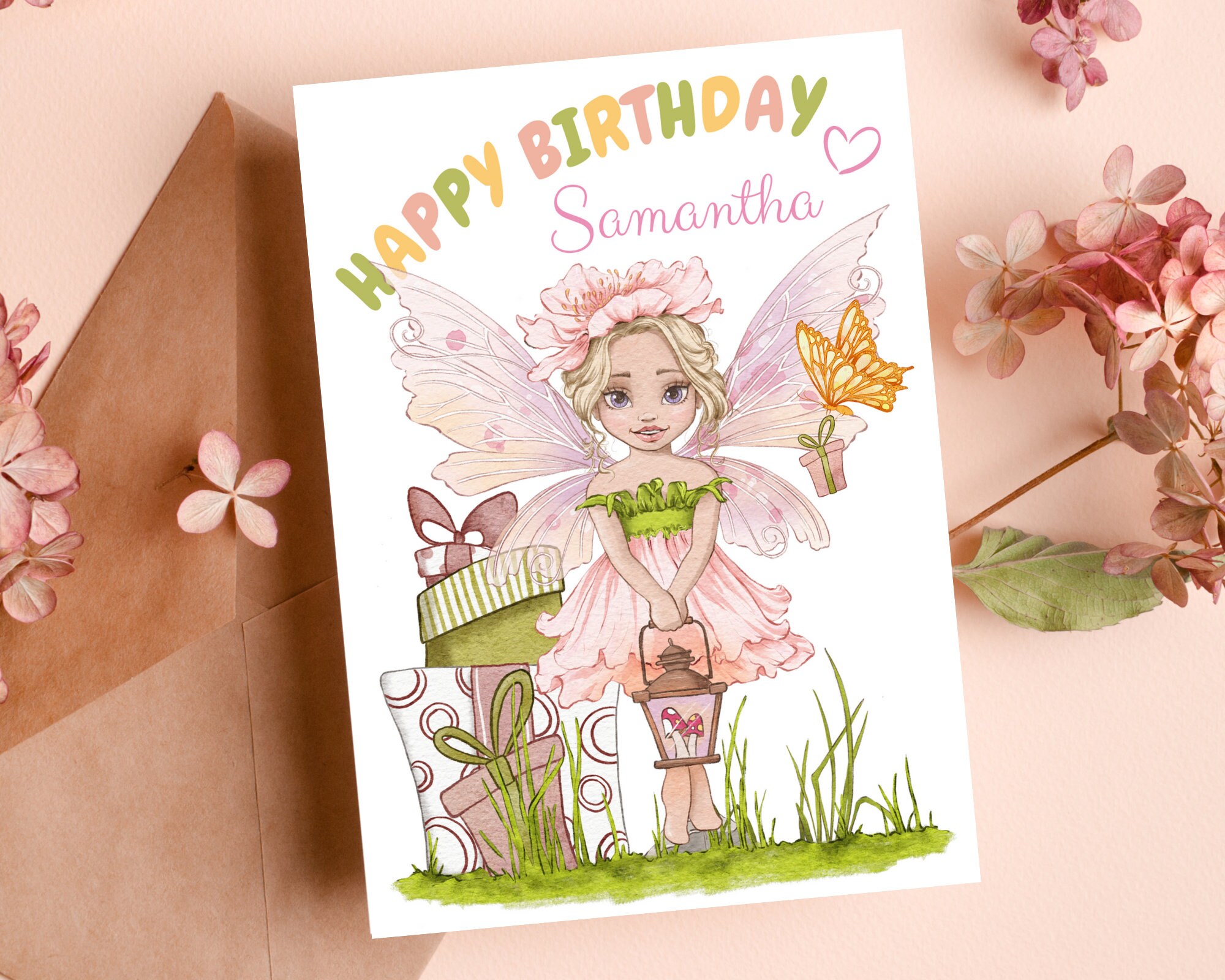 Printable Girls Birthday Card - Fairy Light Pink, Cute Birthday Card ...