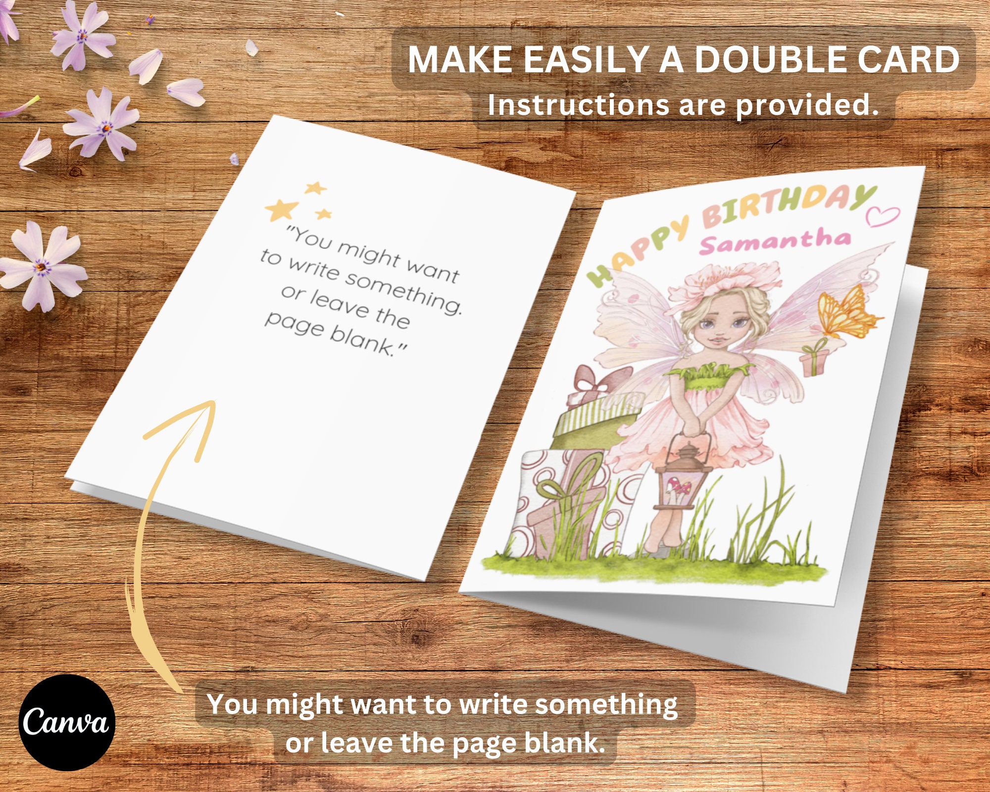 Printable Girls Birthday Card - Fairy Light Pink, Cute Birthday Card ...