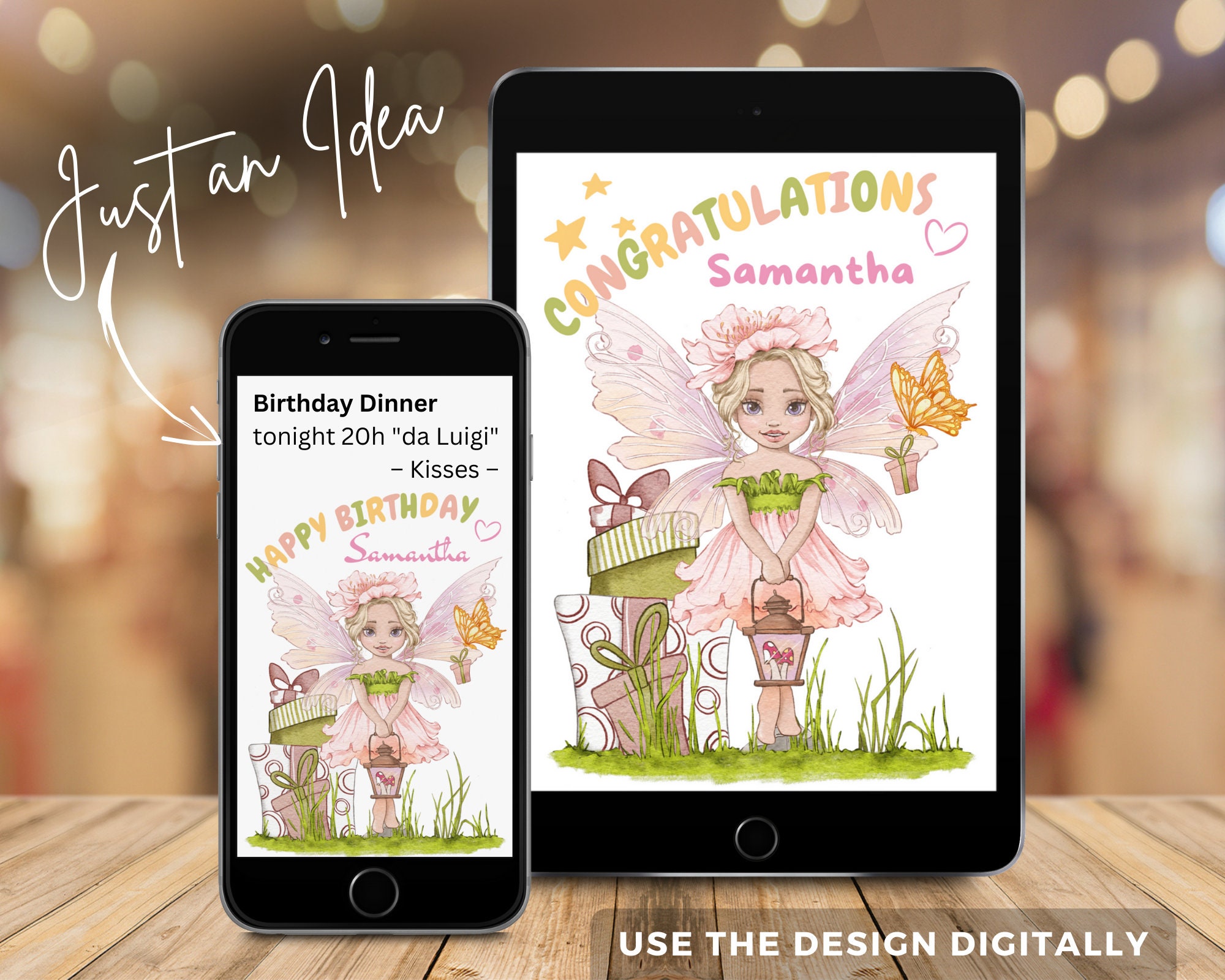 Printable Girls Birthday Card - Fairy Light Pink, Cute Birthday Card ...