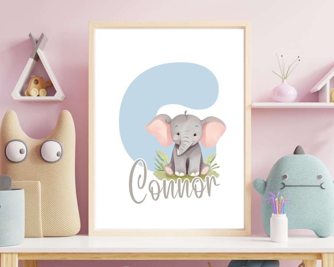 Personalized Printable Nursery Poster With Baby Elephant and Name ...