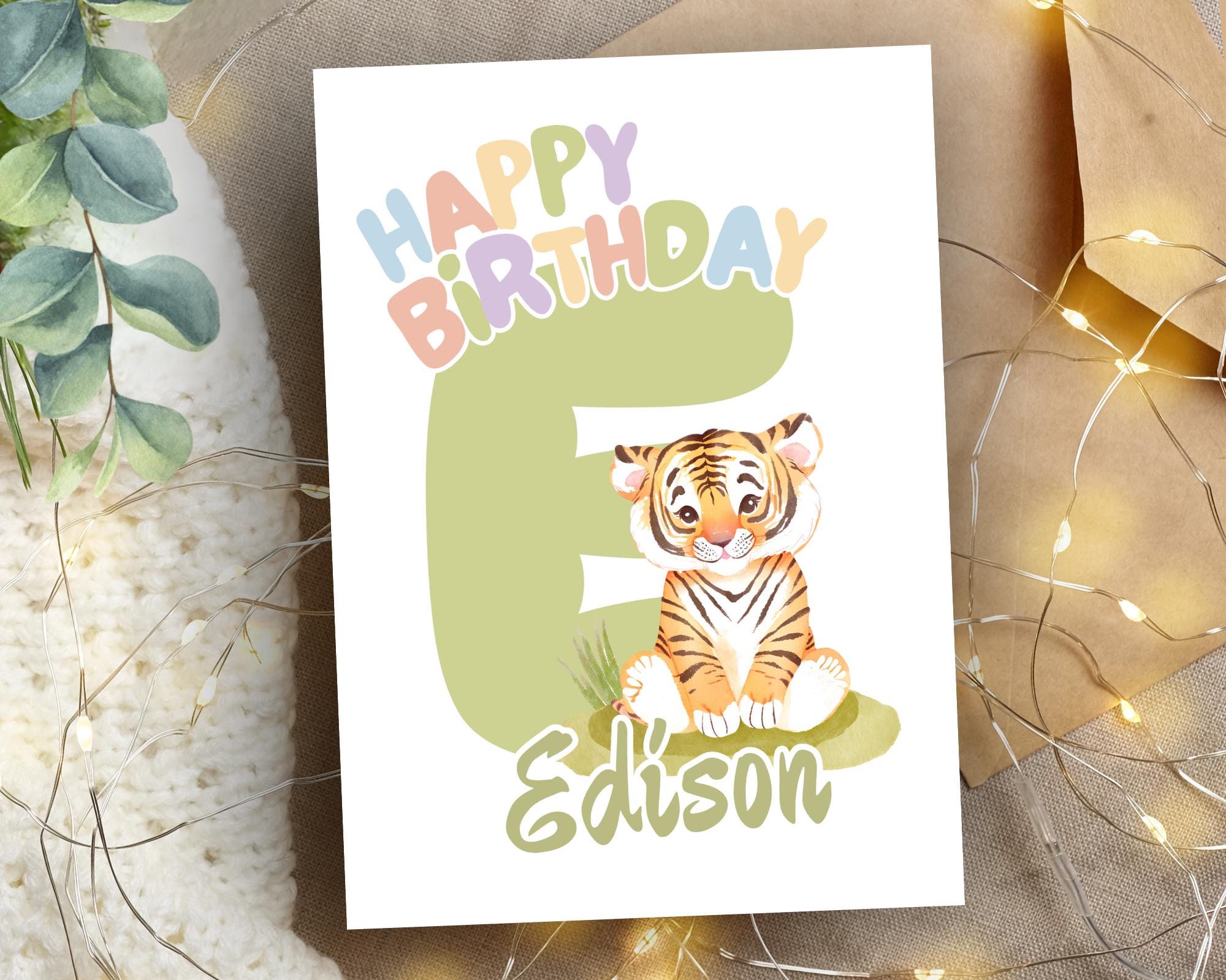 Printable Personalized Birthday Card for Kids With Baby Tiger and Name ...