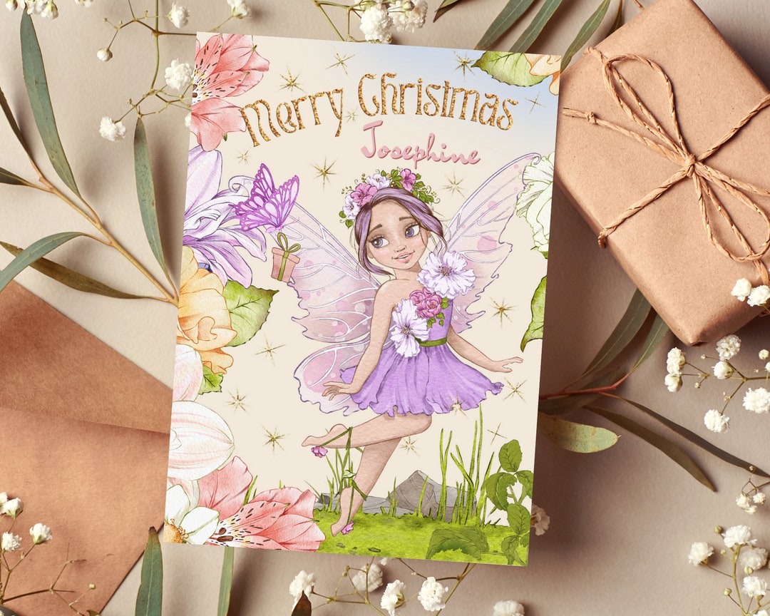 Fairy Christmas Card Template, Cute Card, Printable Holiday Card ...