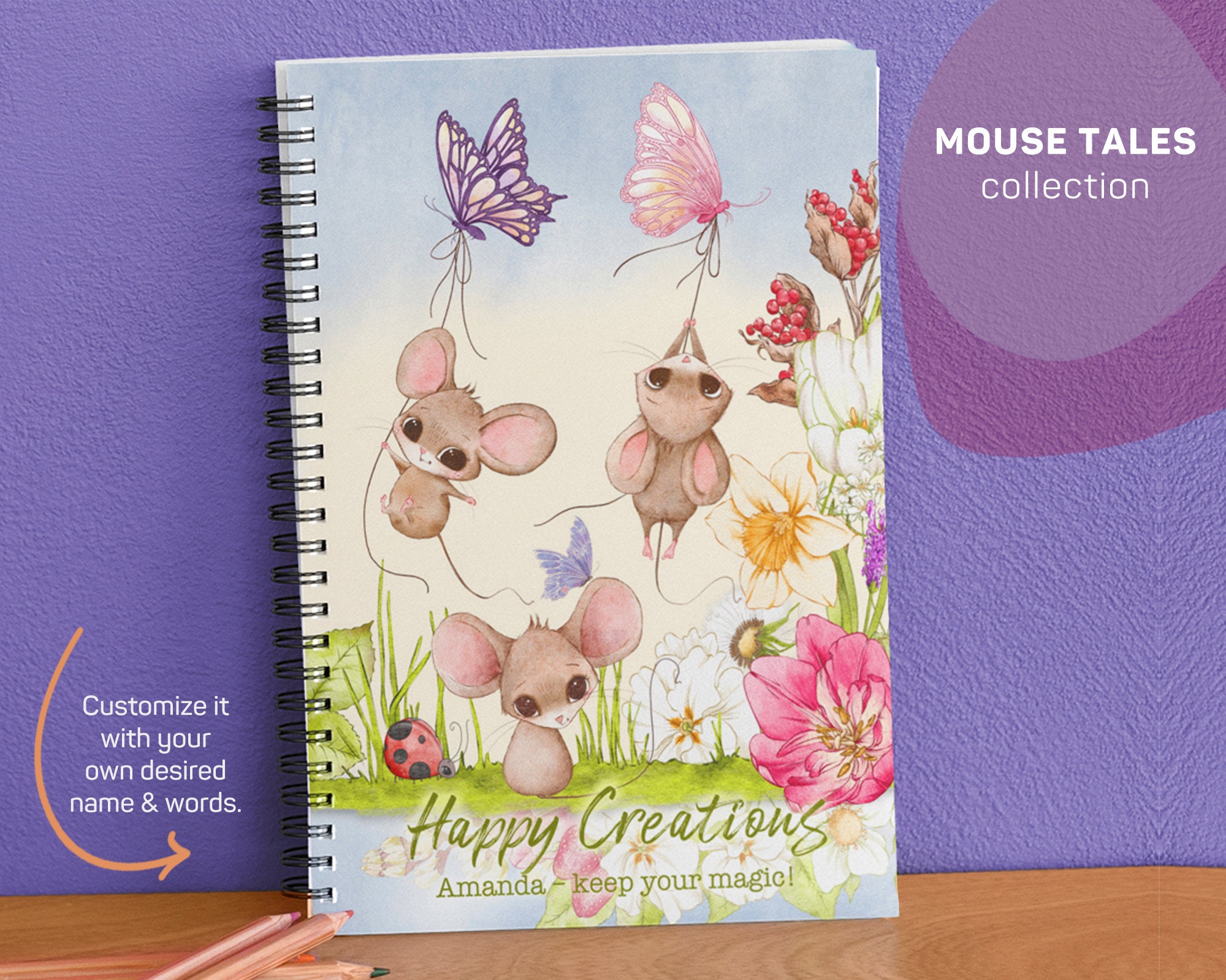 Cute Notebook for Kids – Personalized | Happy Flying Mice | Journal for ...