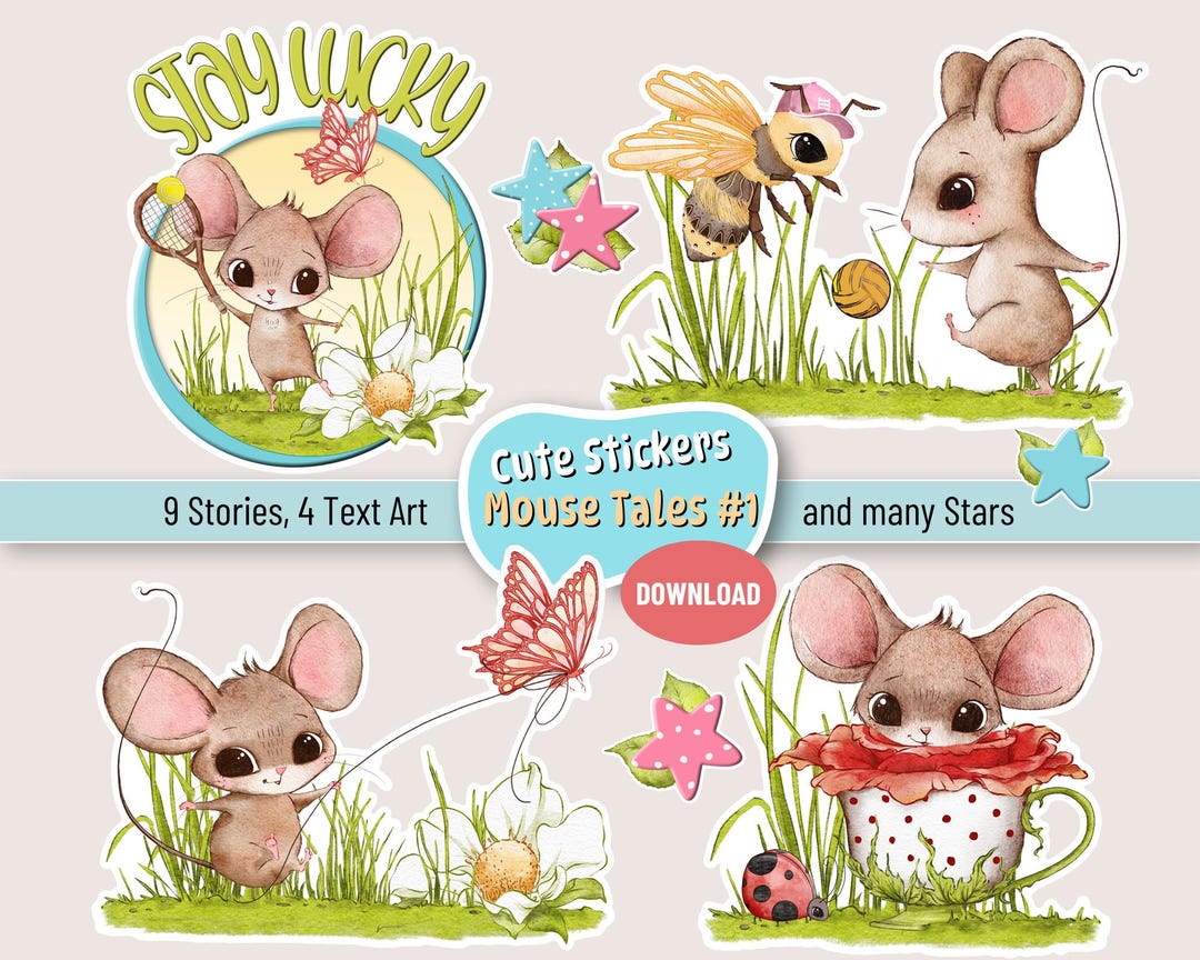 Funny Mouse Stickers #1 – Digital Download | Cute Animal Sticker Pack ...