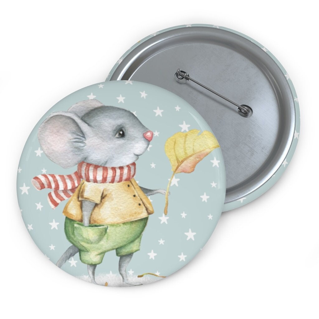 Mouse Boy Leaf – Pin Button | Art to Wear | Pinback Button | 2 Sizes ...
